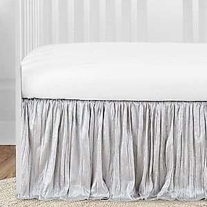 Sweet Jojo Designs Grey Floral Vintage Lace Baby Girl Nursery Crib Bedding Set - 4 Pieces - Solid Light Gray Crinkle Crushed Velvet Luxurious Elegant Princess Boho Shabby Chic Luxury Flower Ruffle