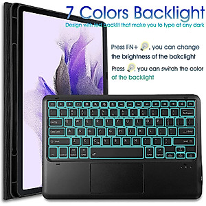 Nanhent Backlit Touchpad Keyboard Case for Samsung Galaxy Tab S8 Plus 2022 / S7 FE 2021 / S7 Plus 2020 12.4 Inch Tablet, Detachable Wireless Trackpad Keyboard & Slim PU Stand Cover with S Pen Holder
