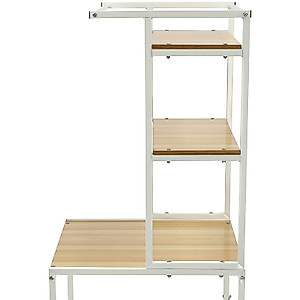 iSamLam Over Washer Dryer Standing Rack Stand with Adjustable Rubber Feet, Hanging Towels Organizer Laundry Products Storage Shelf for Bathroom Laundry Room Space Saver (White + Log)