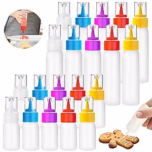 20pcs Squeeze Writer Bottles Set,Plastic Cookie Icing Bottles,10 Each (1 and 2 Ounce)Small Easy Squeeze Bottle for Cake Sugar Cookie Decorating Supplies,Food Coloring,Frosting,Arts and Crafts Kit