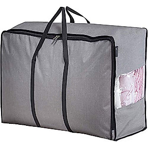 MISSLO Water Resistant Thick Over Size Storage Bag, Folding Organizer Bag, Under Bed Storage, College Carrying Bag for Bedding Comforters, Blanket, Clothes (Grey)