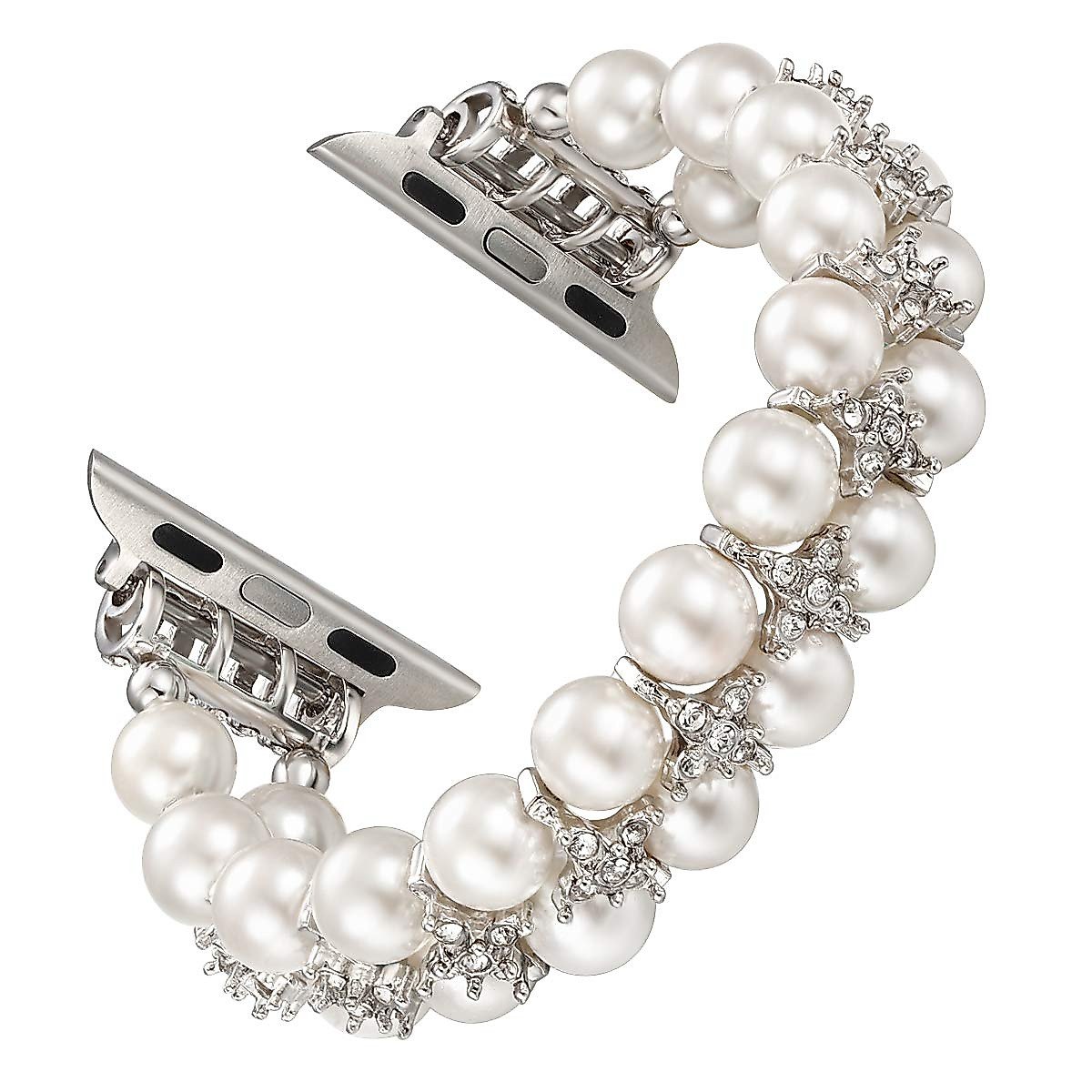 fastgo Compatible with Apple Watch Band Pearl Series 9 8 41mm, Women Fancy Handpicked Beaded Elastic Bracelet, Jewelry Stretch Pearl Strap for Iwatch SE Series 8/7/6/5/4/3/2/1(Pure White, 38/40/41mm)