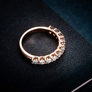 HAFEEZ CENTER 3mm Rose Gold Plated Silver Moissanite Half Eternity Wedding Band Wedding Rings for Women (5.5)