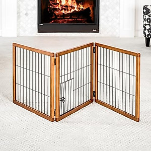Carlson Pet Products Design Paw 62-Inch Super Wide 3 Panel Premium Wooden Pet Gate,Brown