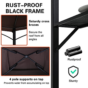 Grill Gazebo, Outdoor Barbeque Gazebo Canopy, 8'x 5' Barbecue Canopy BBQ Gazebo Canopy Tent w/Air Vent Double Tiered (Brown)