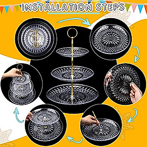 9 Pcs Acrylic Cake Stand Set Including 4 Pcs 3 Tier Cupcake Tower 4 Pcs Round Dessert Trays 1 Pcs Cake Pedestal Stand Dessert Table Cupcake Holder for Birthday Wedding Baby Shower Party Decoration