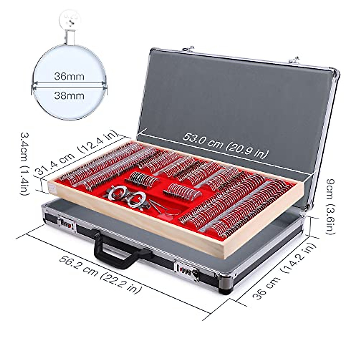 UCanSee High Qualtiy 266 Trial Lens Set Optical Kit Metal Rim Wood Frame Aluminum Box