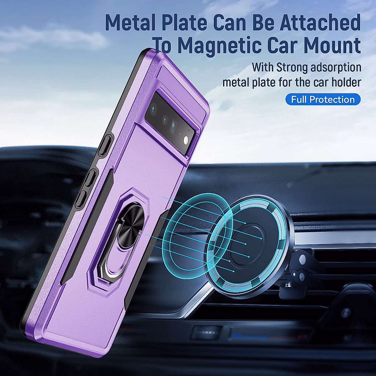 Fucozan for Google Pixel 7 Pro Case with Kickstand Armor Magnetic Ring Rugged Protective Military Grade Shockproof Case for Pixel 7 Pro Phone Case (Violet)