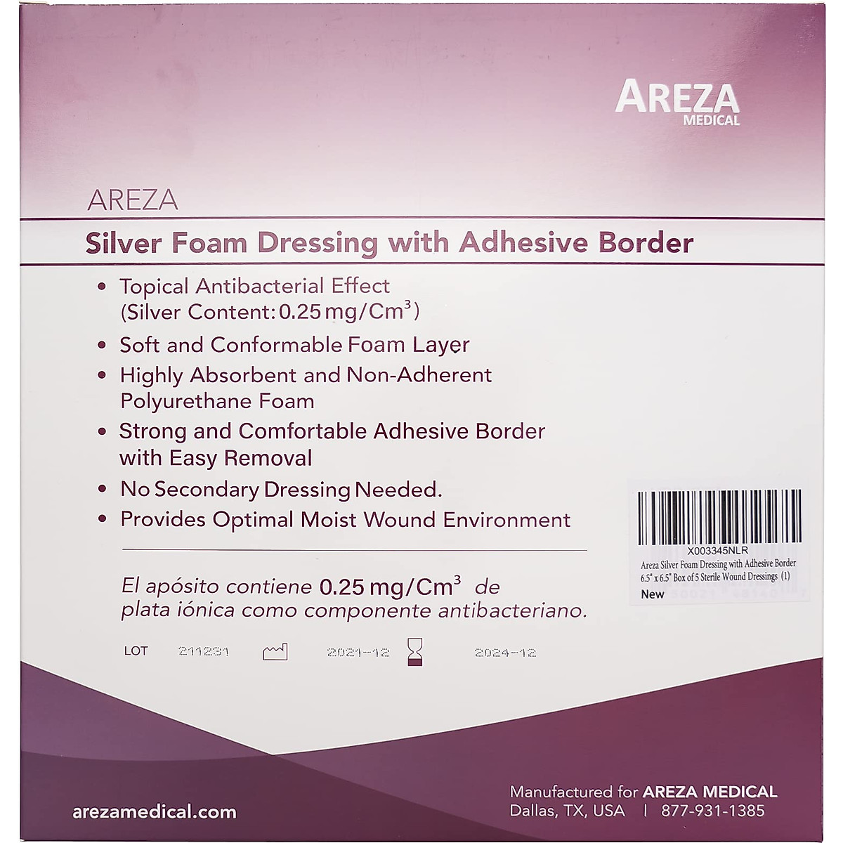 Silver Foam Dressing with Border 6.5″ X 6.5″ Central Foam 4.1" x 4.1" Sterile 5 Dressing per Box (1)