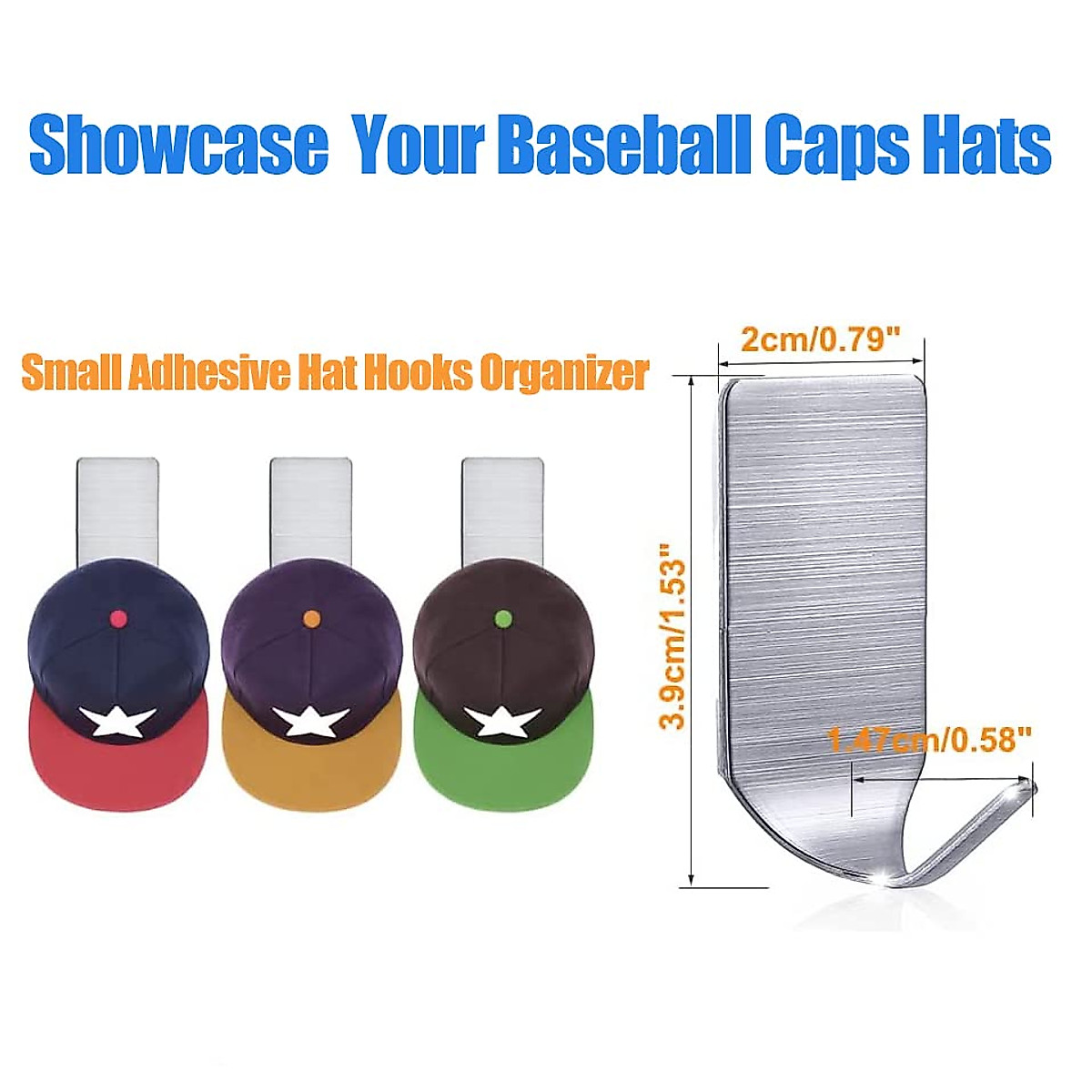 FOTYRIG Adhesive Hat Hooks for Wall Baseball Caps Rack Hangers 304 Stainless Steel Waterproof Stick on Hooks Strong & Durable (Max Load up to 4Lbs)-20 Packs
