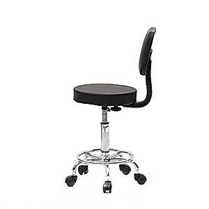 SoSo-BanTian1989 Hydraulic Swivel Salon Stool, Tattoo Massage Facial Spa Chair Footrest Stool with Backrest/Wheels, Height Adjustable, PU Leather Cushion (Black+Silver)