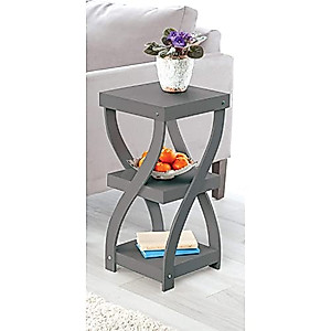 Etna Twist Side End Table Modern Accent Table Nightstand with Distressed Finish, Wood, 24" High - Gray