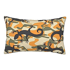 Pillowcase Rectangle Throw Pillow Case Cover Cushion 14"X20" for Sofa Couch Car Home Decor - Lizard Camouflage Camo