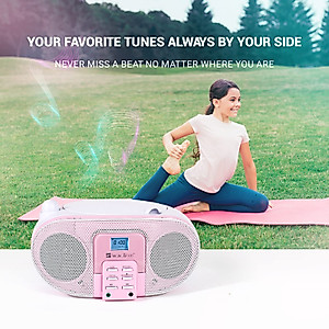SingingWood GC01 Macarons Series Portable CD Player Boombox with AM FM Stereo Radio Kids CD Player LCD Display, Front Aux-in Port Headphone Jack, Supported AC or Battery Powered -Rose