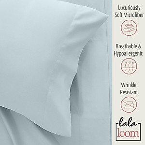 lalaLOOM Full Bed Sheet Set, Soft Microfiber Hotel Luxury Bedding, Extra Deep Pocket, 4 Piece Sheets and Pillowcase Sets, Breathable Wrinkle, Fade Resistant, Easy Care Machine Washable Linen, Sea Blue