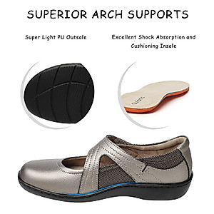 Oviaric Women's Classic Comfort Pewter Mary Jane Flats Fashion Casual Dress Shoes Cute Closed Toe Slip On Lightweight Breathable Walking Shoes 10 M US 1904-GUT100