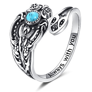 SOLOLIKE Sterling Silver Turquoise Spoon Ring: Victorian Vintage Rings for Women Flower Thumb Rings Adjustable Wrap Open Ring - Spoon Jewelry Gifts for Mother Grandma