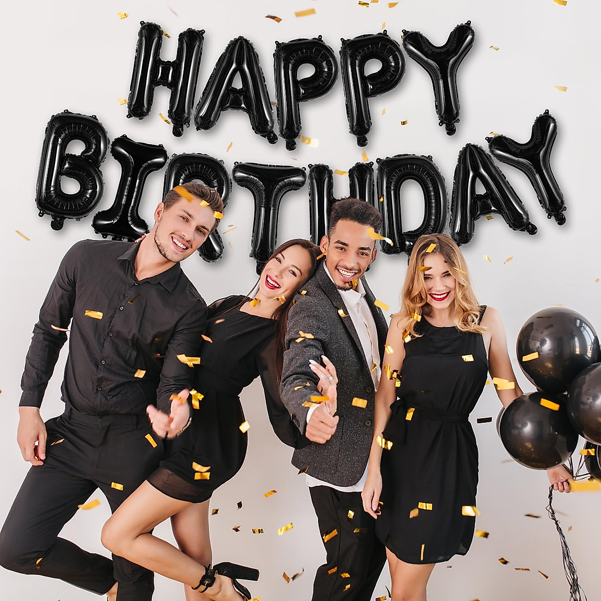 Black Happy Birthday Balloons Banner 16 Inch, Foil Balloons Personalized Name Letters Balloons Sign Birthday Party Decorations for Women Men Boys Girls