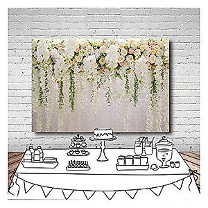 White Rose Floral Theme Photography Backdrops Bridal Shower Wedding Flowers Photo Background Baby Girl Birthday Party Portrait Dessert Cake Table Decor Photo Booth Studio Props 7x5ft Vinyl