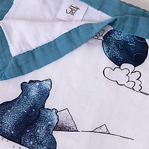 JumpOff Jo - Baby Muslin Swaddle Blanket, 47" x 47" - Ultra Soft 70% Rayon derived from Bamboo & Muslin 30% Cotton Lightweight Receiving Blanket, Machine Washable - Mama Bear Blue