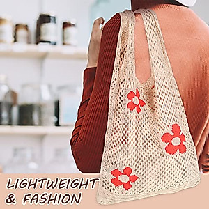 4 Pcs Crochet Tote Bag Y2K Aesthetic Tote Bag Fairy Grunge Tote Bag Fairycore Knitted Cute Beach Shoulder Bag for Women Girls (Flower)