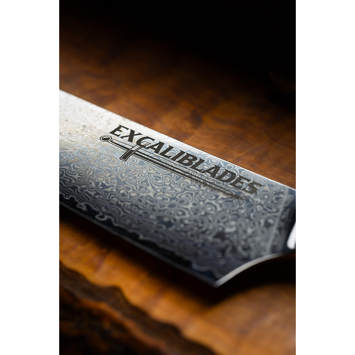 EXCALIBLADES Ultra Sharp 8" Damascus Chef's Knife. High Carbon 67-layers VG10 Stainless Steel Kitchen Knife, Ultra Sharp with Full Tang. Black Turquoise Ergonomic G10 Handle.