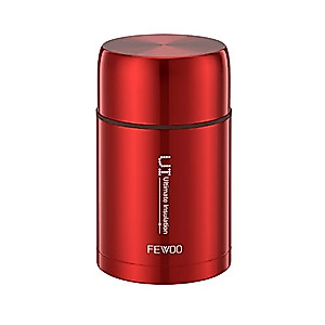 FEWOO Food Jar - 27oz Vacuum Insulated Stainless Steel Lunch Thermos, Leak Proof Soup Containers with bag for Hot or Cold Food (Red)