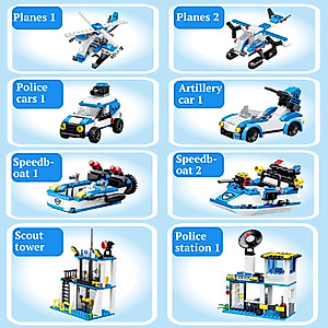Hodlvant City Police Station Building Sets, Police Station Mobile Command Center Building Blocks Kit with Artillery car & Cop Patrol Car & Helicopter Toy, STEM Toys Set for Boys Girls Aged 6 7 8 9 +