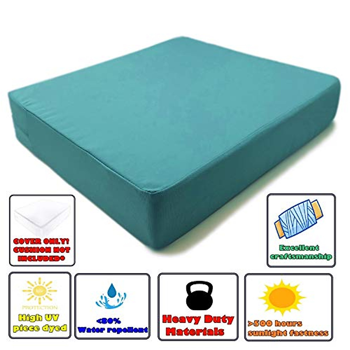 CozyLounge Indoor Outdoor Water Repellent High UV Resistant Patio Chair Cushion Cover (24"x24"x4" (4 Covers), Serenity Teal)
