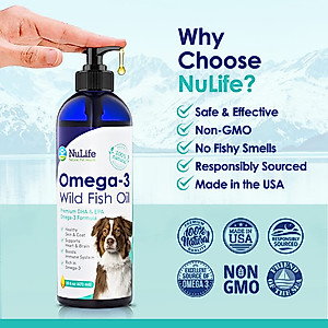 Liquid Fish Oil for Dogs with Omega 3, 6 & 9 Fatty Acids, Wild Caught from Iceland, Skin and Coat Supplement for Shedding, Itchy Skin, Allergies, Brain and Heart Health, Rich in EPA + DHA - 16 oz