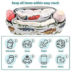 Hand Drawn Dinosaurs Stroller Organizer with Cup Holder Universal Stroller Organizer Bag Detachable Shoulder Strap Stroller Accessories for Diaper Toys Phone Keys Fit All Baby Stroller