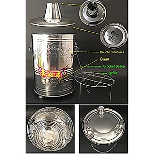 35L Stainless Steel Burn Barrel for Branches with Rack and Hook,Garden Incinerator Outdoor Bin for Burning Trash Leaf Yard Waste Debris Paper,Silver,35L