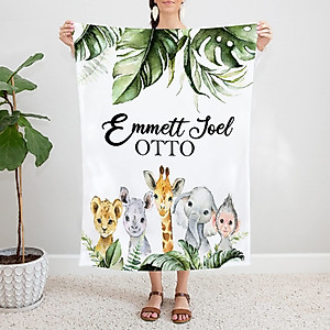Personalized Baby Boy Blanket - Safari Baby Blanket Boy -Jungle Animals Baby Name Blanket - Safari Animals Baby Bedding - Super Soft Plush Blanket for Baby, 30 x 40 in