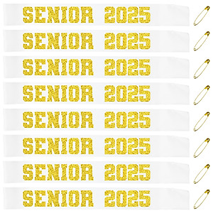 Generic 8 Pcs White Senior 2025 Sashes with Gold Glitter Letters - Graduation Celebration sash, Senior Sashes Class of 2025, Senior Cheer Sash, Class Competition Sashes, Graduation Party Supplies