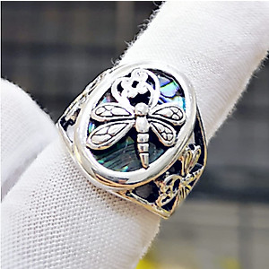 HUKQBUNX 925 Sterling Silver Creative Dragonfly Insect Fashion Women's Fresh Ring Size 6-10 (Size 7)