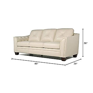 MAKLAINE 86" W Transitional Leather Tufted Fitted Back Sofa with Removable Seat Cushions, Leg Assembly Required, Seats up to 3 People, in Ivory Finish