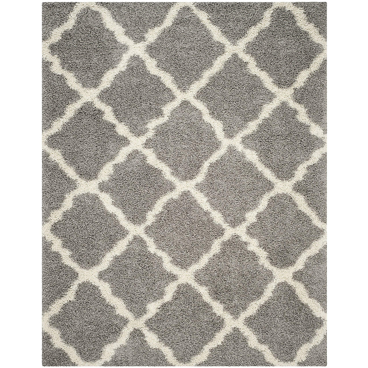 SAFAVIEH Dallas Shag Collection Area Rug - 8' x 10', Grey & Ivory, Trellis Design, Non-Shedding & Easy Care, 1.5-inch Thick Ideal for High Traffic Areas in Living Room, Bedroom (SGD257G)
