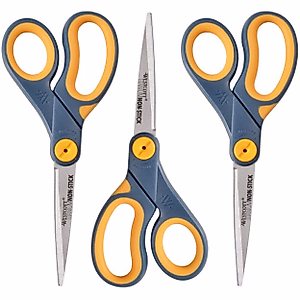 Westcott 8" Titanium-Bonded Non-Stick Scissors For Office & Home, Gray/Yellow, 3 Pack (15454)