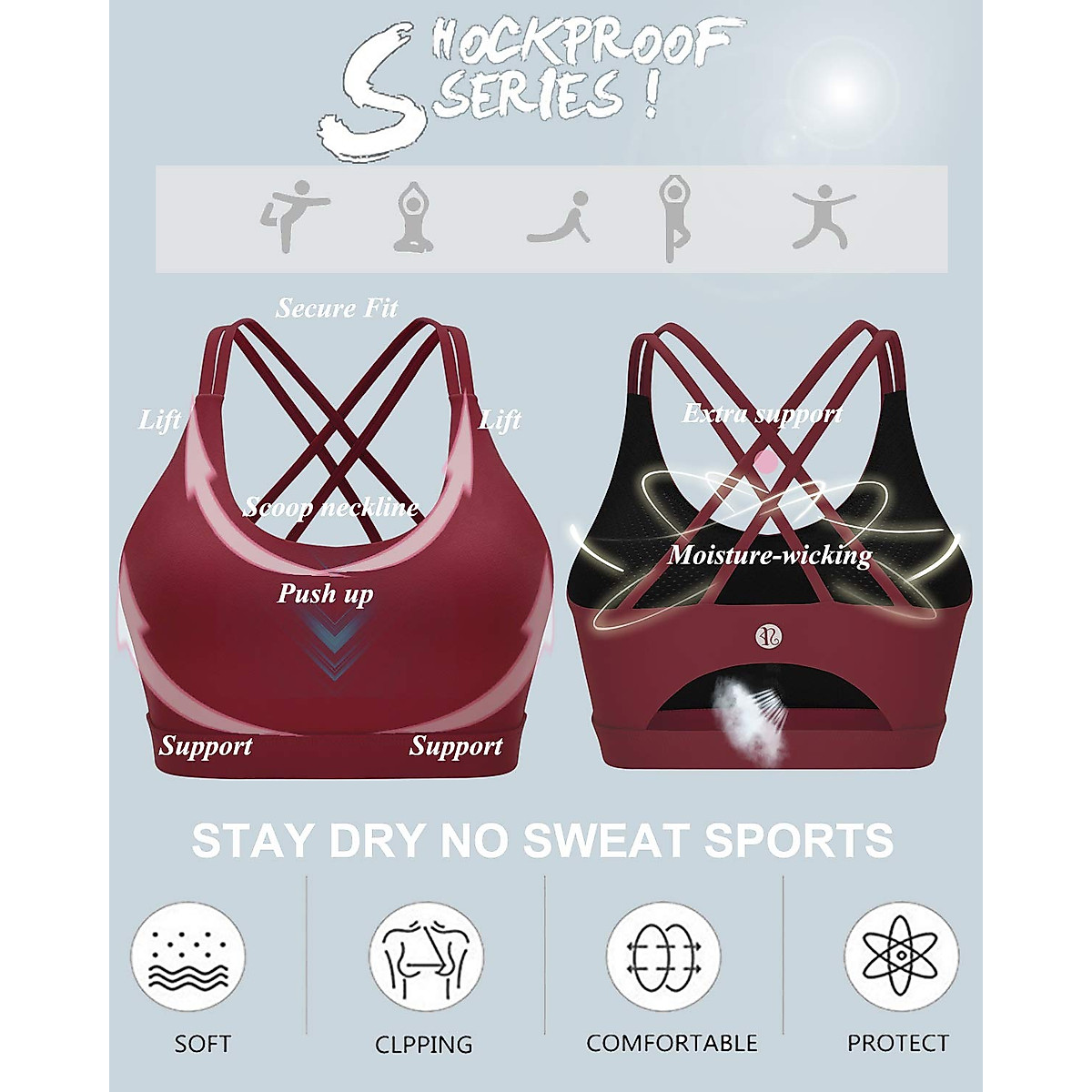 RUNNING GIRL Strappy Sports Bra for Women, Sexy Crisscross Back Medium Support Yoga Bra with Removable Cups(WX2354 Winedred,M)