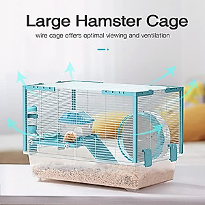Large Hamster Cages and Habitats Small Animal Cage for Syrian Hamster (Sky Blue + Transparent Base)