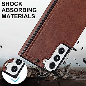 DEFBSC Compatible with Samsung Galaxy S22 Plus Case, Crossbody Wallet Case, Adjustable Detachable Lanyard Neck Strap with Kickstand Leather Card Holder Protective Cover-Brown