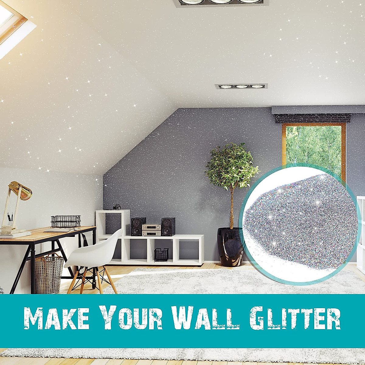 500g Glitter Paint Additive Silver Holographic Glitter Paint Additive Silver Holographic Metallic Glitter Powder Mix with Acrylic Paint for Interior Exterior Wall Ceiling Wood