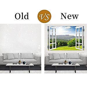 FLFK Fake Window Wall Sticker - Landscape Faux Window Wall Mural for Wall Decor, Stick and Peel Wall Decals,16"x24"