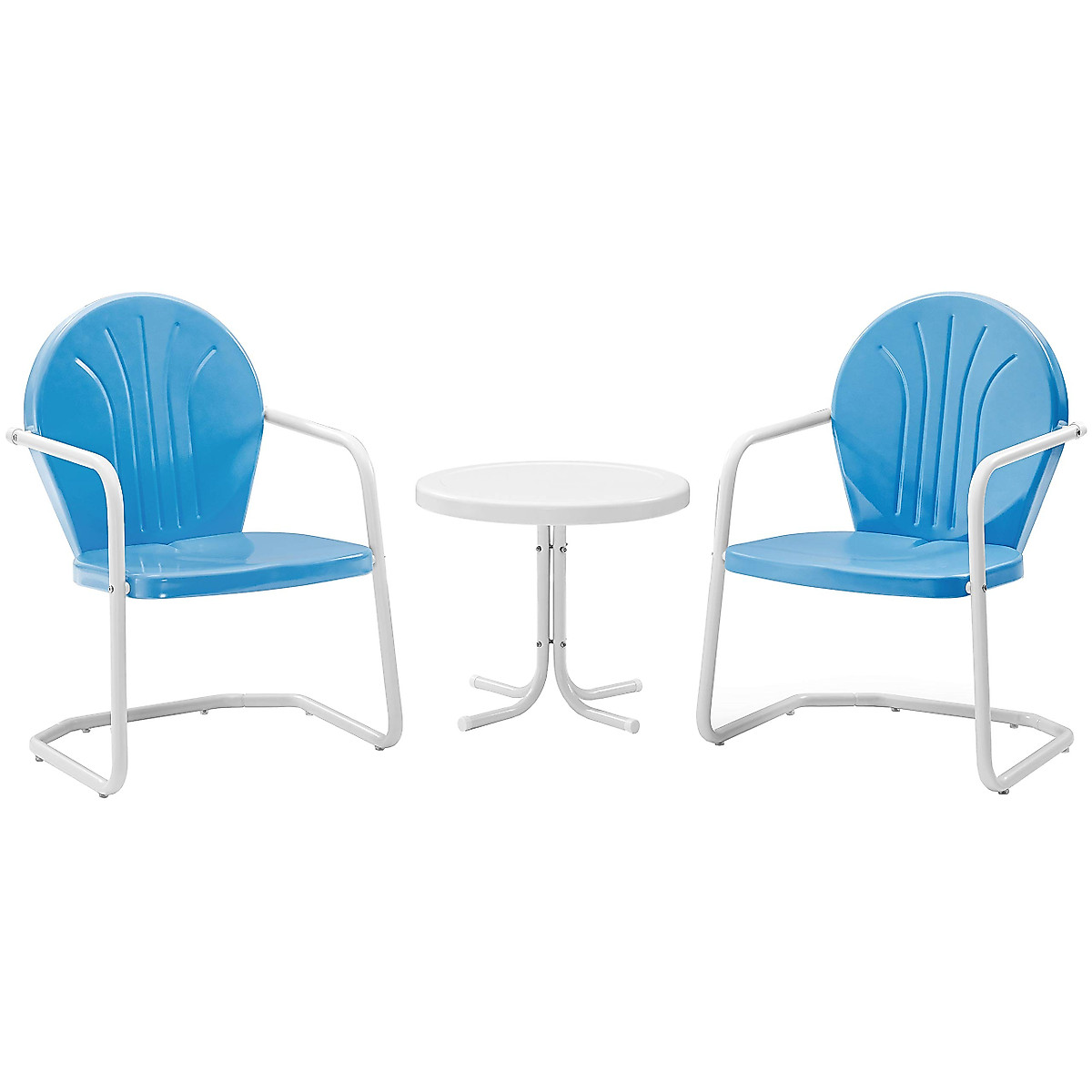 Crosley Furniture Griffith 3-Piece Outdoor Chair and Side Table Set, Retro Metal Bistro Patio Sets for Porch, Sky Blue
