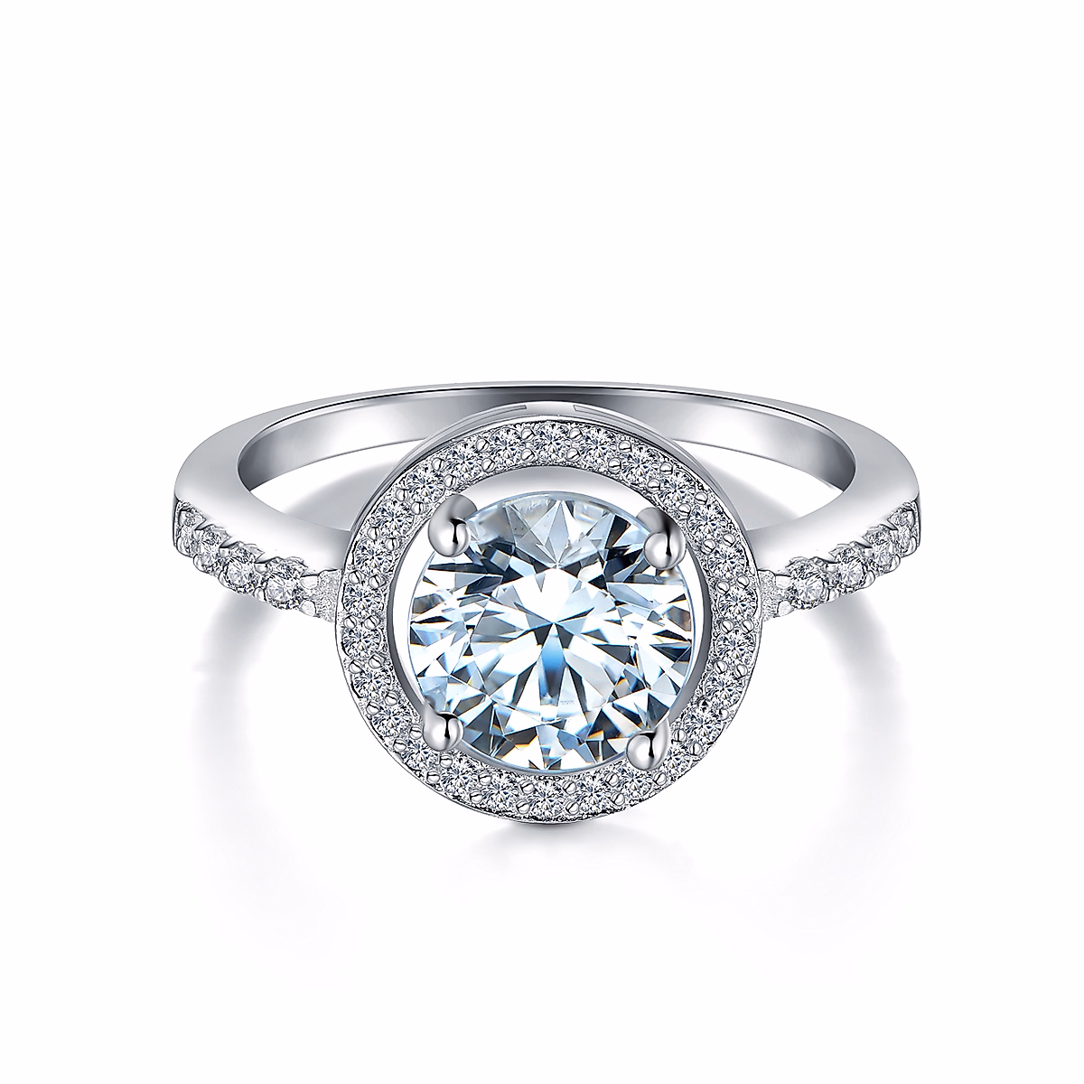 BORUO 925 Sterling Silver Ring, 8mm Cubic Zirconia CZ Eternity Engagement Wedding Band Ring Size 9