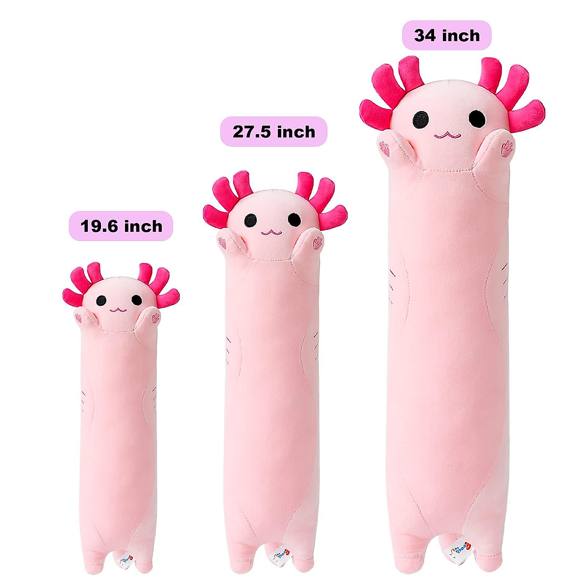 PEACH CAT Pink Long Axolotl Plush Pillow Toy Cute Axolotl Stuffed Animal for Girls and Boys 19.6"