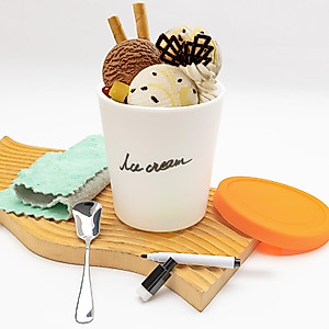 Belle&Beau 4 Pack Ice Cream Containers Set (1 Quart Each) with Silicone Lids, Ideal for Homemade Ice Cream, Sorbet, and Gelato, Dishwasher Safe, Includes 1 Erasable Marker, 1 Scoop, and 1 Cloth