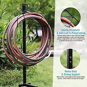 RichYa Garden Hose Holder Hose Holder Free Standing Detachable Metal Hose Hanger Heavy Duty Hose Storage Hose Stand for Outside Yard, Black