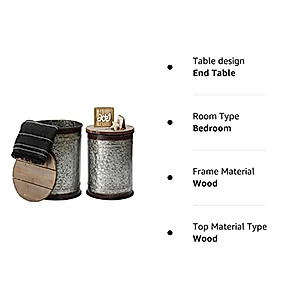 Rustic Storage Ottoman Seat Stool, Farmhouse Accent Side Table, Antique Galvanized Metal End Table Box Bin with Round Wooden Lid Set of 2 (Stand Galvanized)