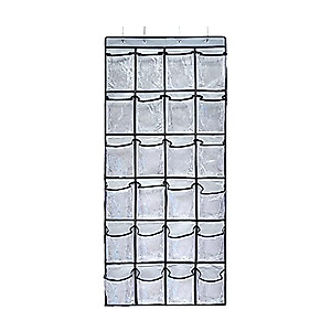 CiLai Over The Door Shoe Organizer 24 Large PVC Pockets Hanging Shoe Hanger Holder for Closet(Black),1 Pack Wooden Shoehorn